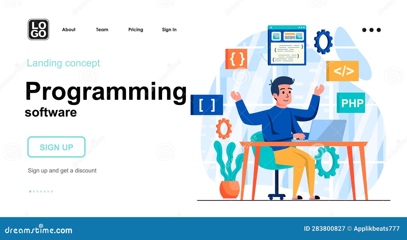 Programming Software Web Concept. Man Programmer Creates Software ...