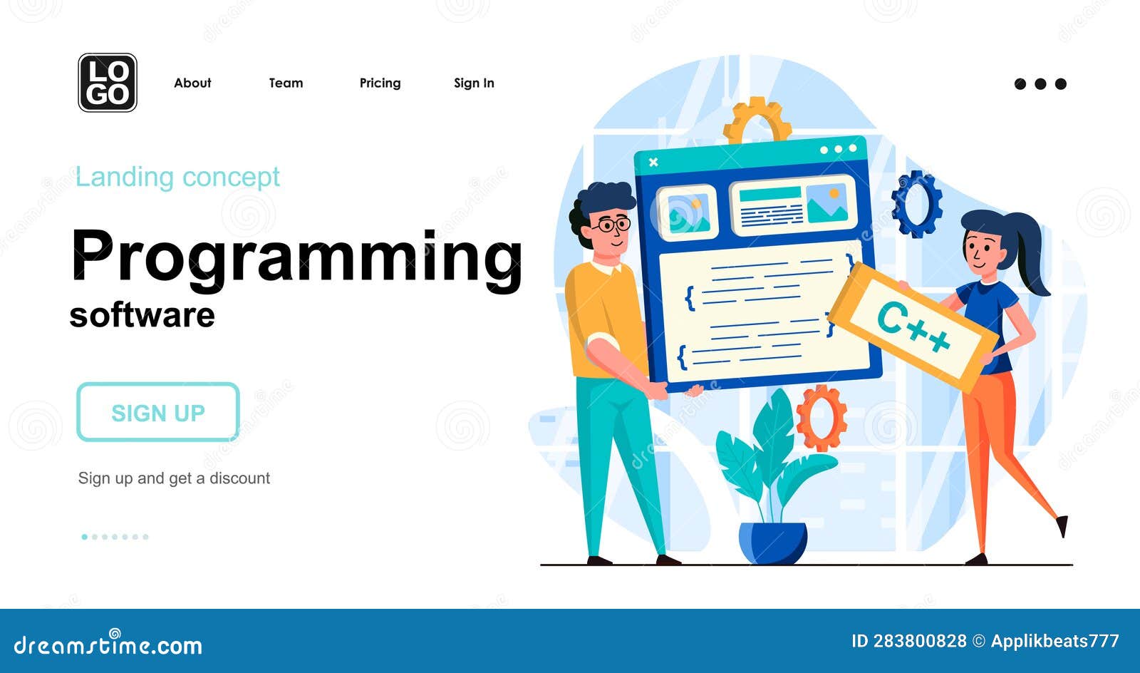 Programming Software Web Concept Team Programmers Creates Software Programs Working Together