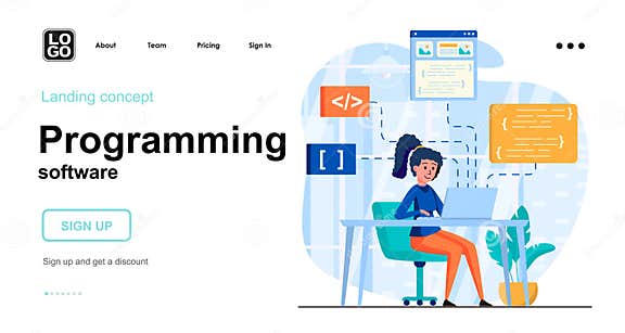 Programming Software Web Concept. Woman Coding Code, Programs in ...