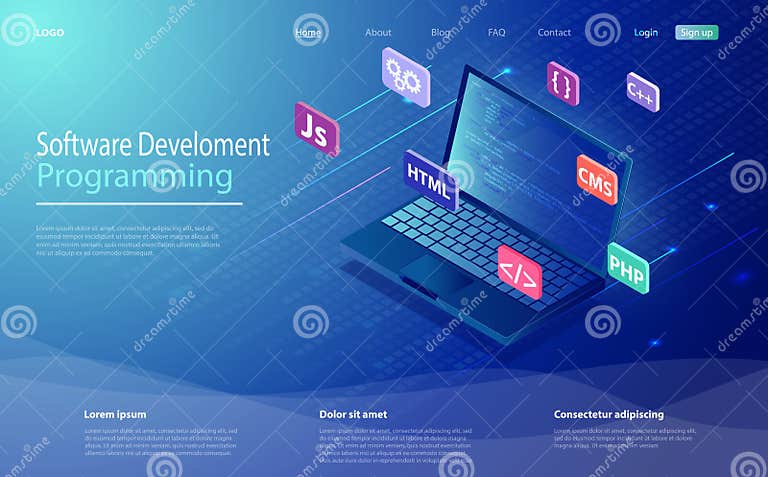 Programming, Software, Web Development Concept Isometric Icon, Laptop ...