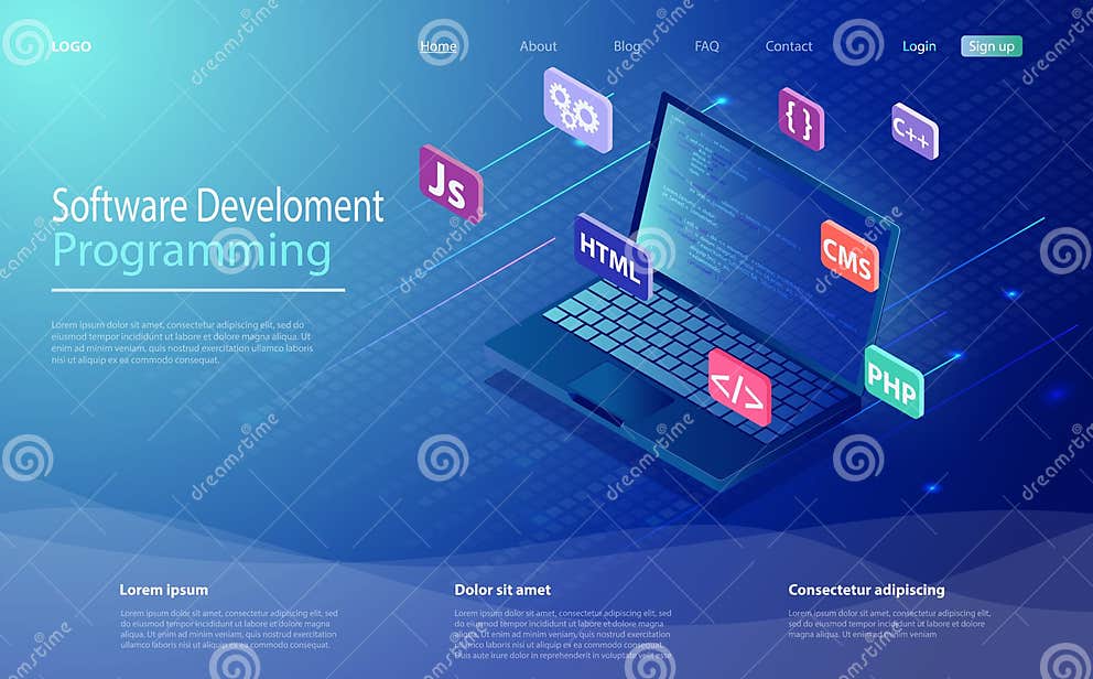 Programming, Software, Web Development Concept Isometric Icon, Laptop with Program Code on ...