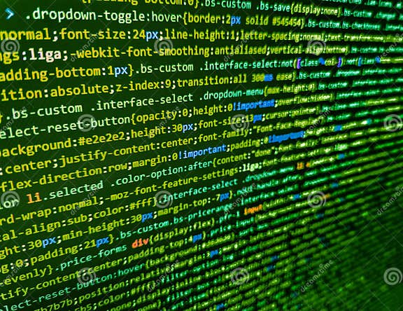 Programming Source Code Abstract Screen of Software Developer. Monitor Closeup of Function ...
