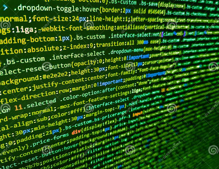 Programming Source Code Abstract Screen of Software Developer. Monitor Closeup of Function ...