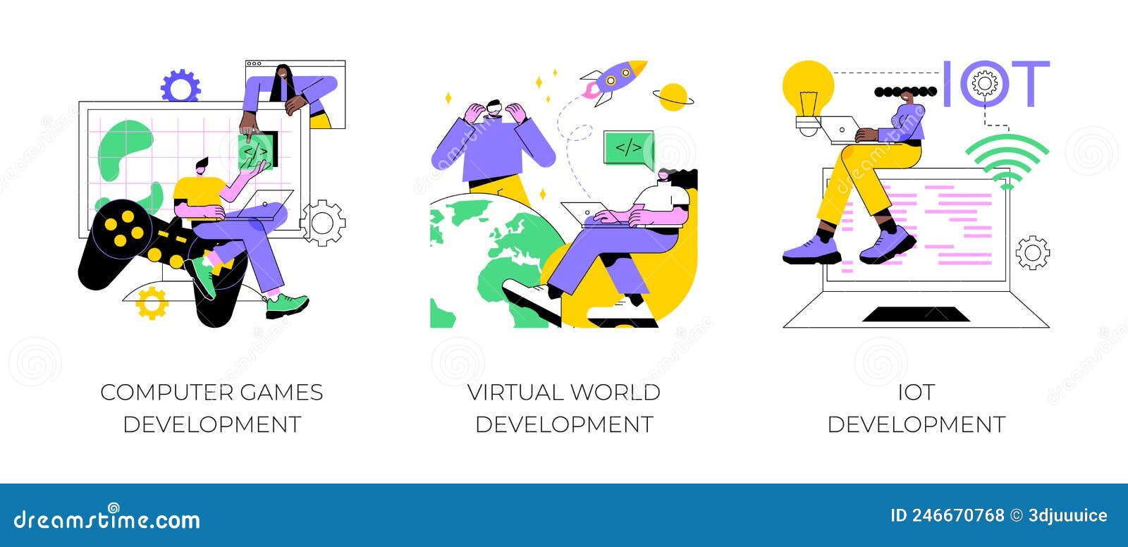 Programming Team Concept. Computer Games, Virtual World And IoT Development, VR Graphic Design ...