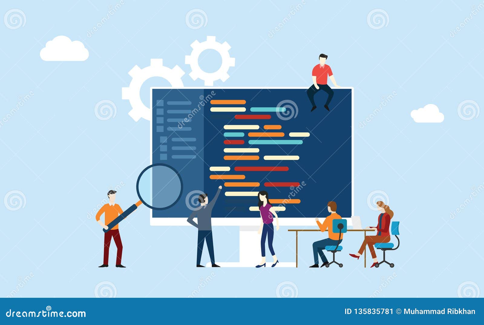 Programming Team Concept. Computer Games, Virtual World And IoT Development, VR Graphic Design ...