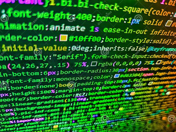 Programming Text On Dark Screen Html5 Concept Macro Backdrop In Warm Colors Stock Image Image