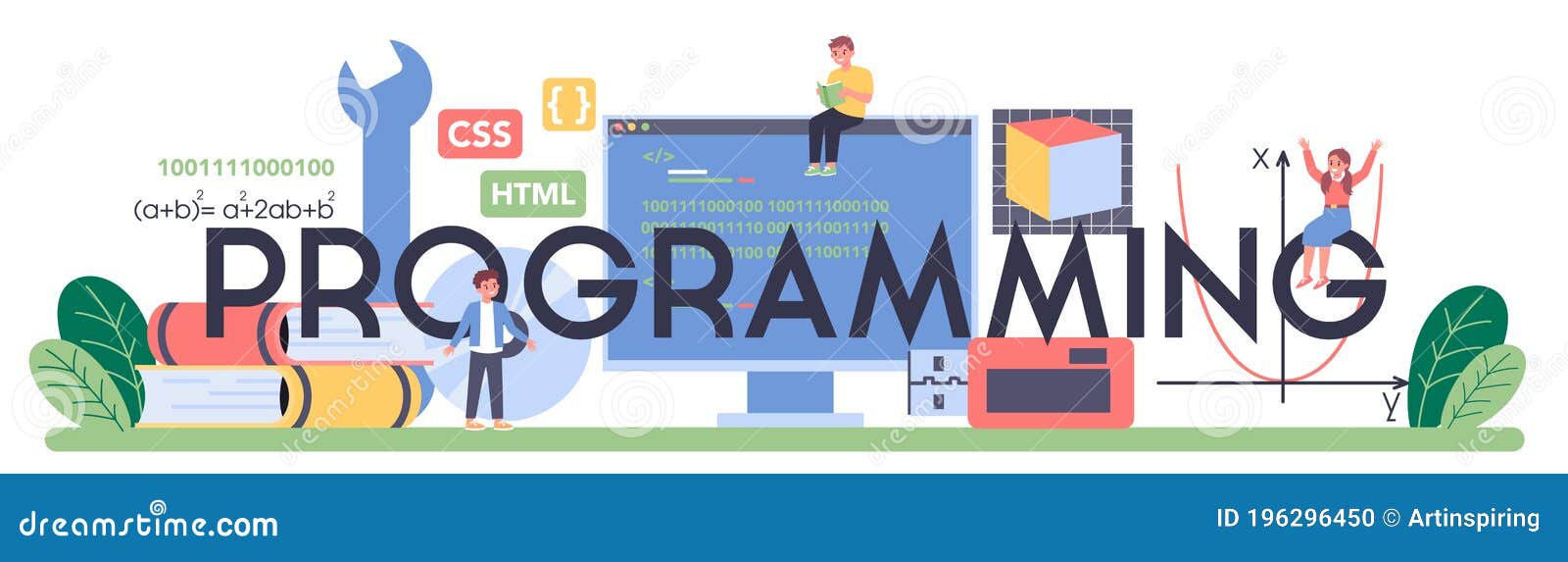 Programming Typographic Header. Student Write Software and Create Stock Vector - Illustration of ...