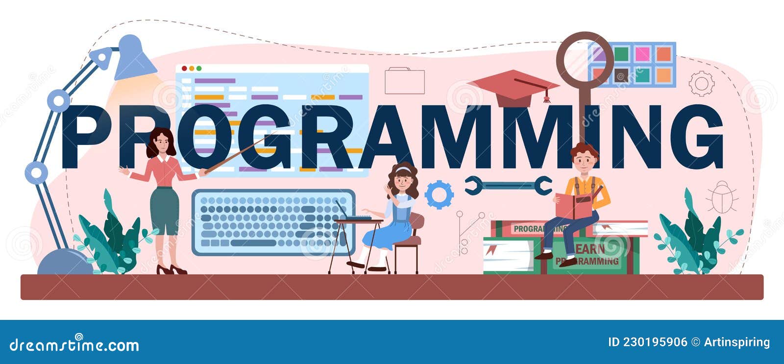 Programming Typographic Header. Students Learn Computer Science Stock Vector - Illustration of ...