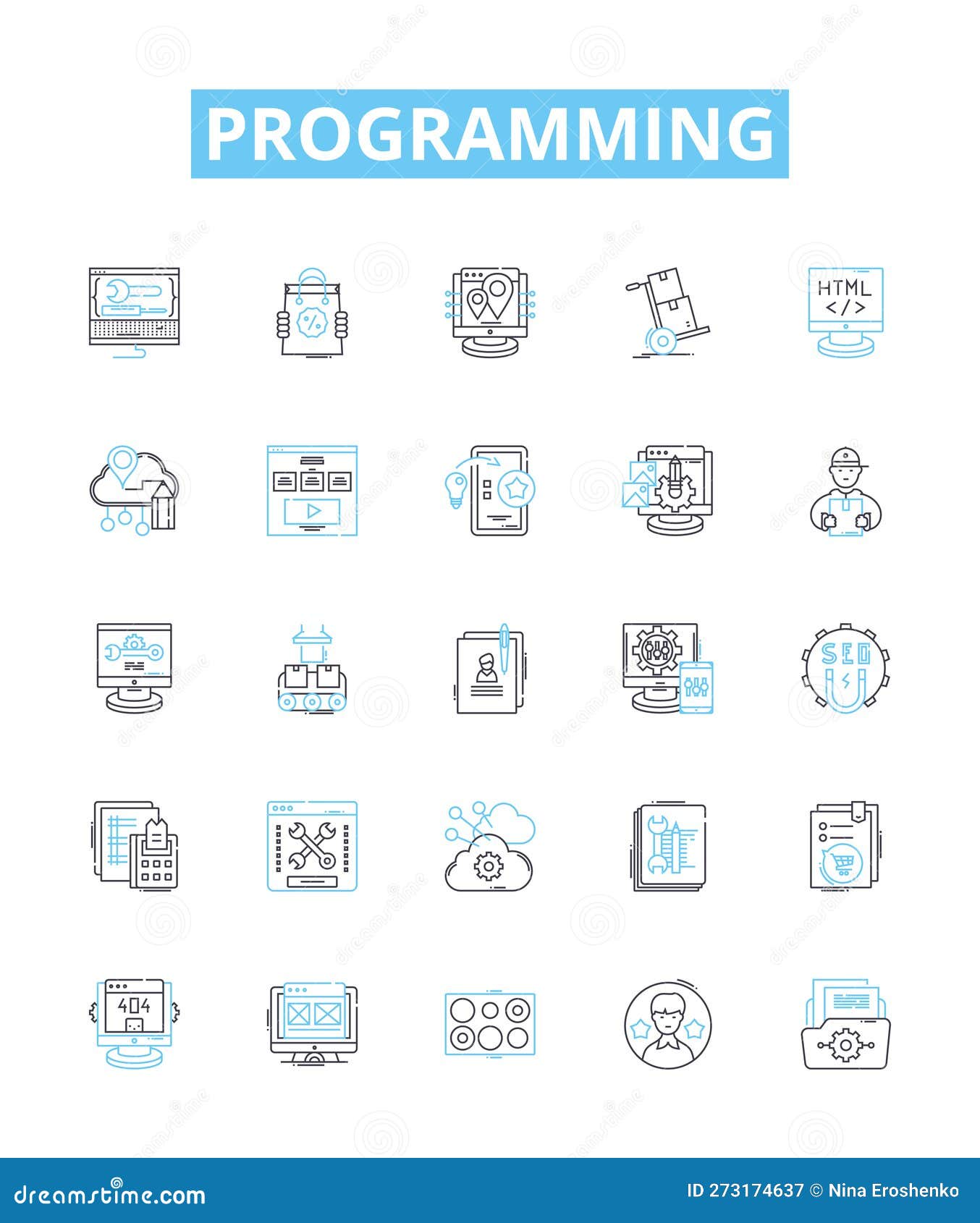 Programming Vector Line Icons Set Programming Coding Scripting Coding Language Algorithm