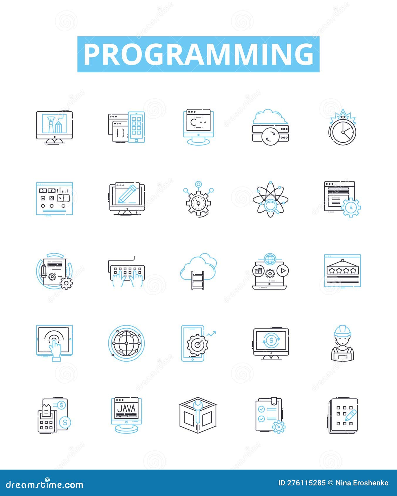 Programming Vector Line Icons Set Programming Coding Scripting Coding Language Algorithm