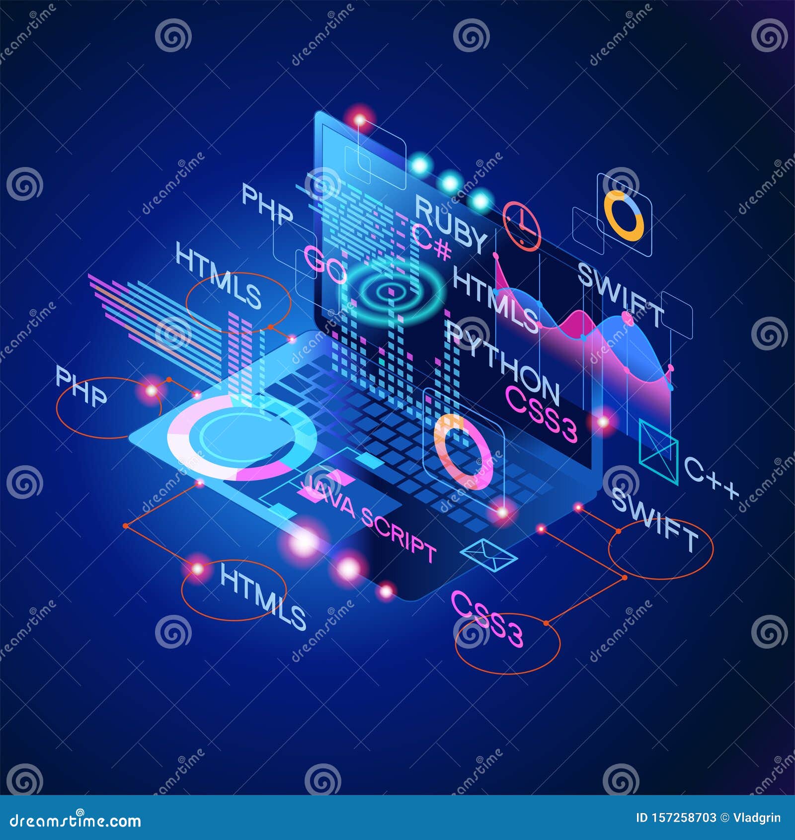 Programming web banner stock vector. Illustration of monitor - 157258703