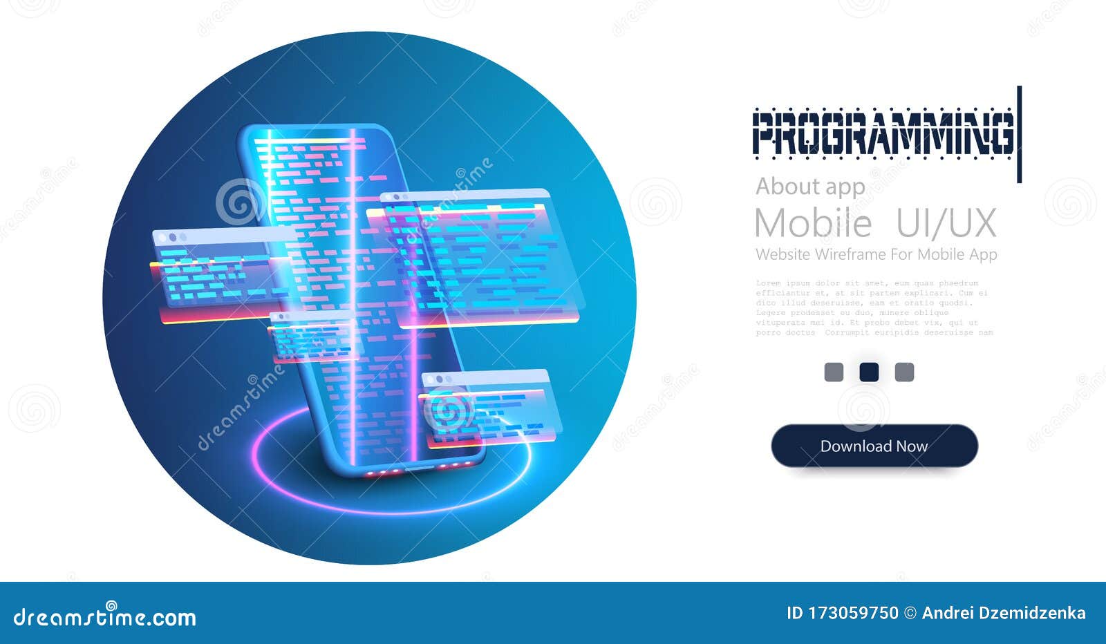 Programming Web Banner. Creation Digital Software Mobile, Desktop Platforms. Computer Code on ...