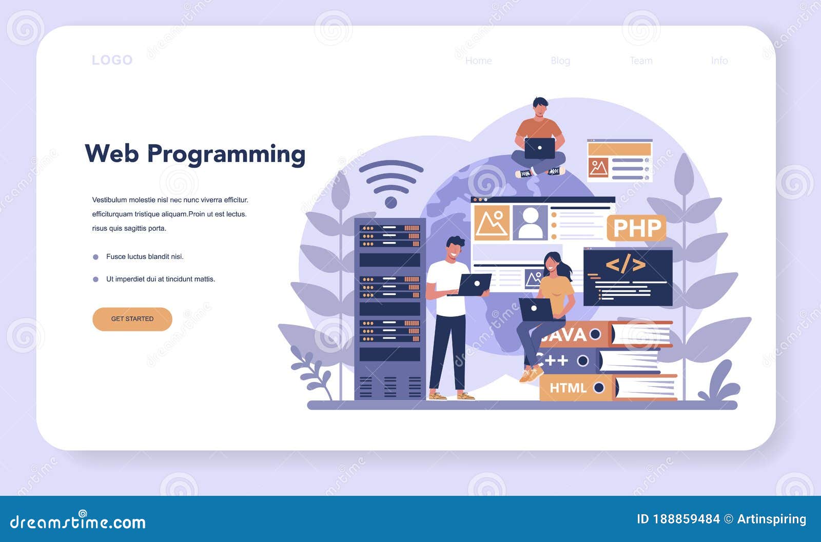 Programming Web Banner or Landing Page. Idea of Working Stock Vector ...