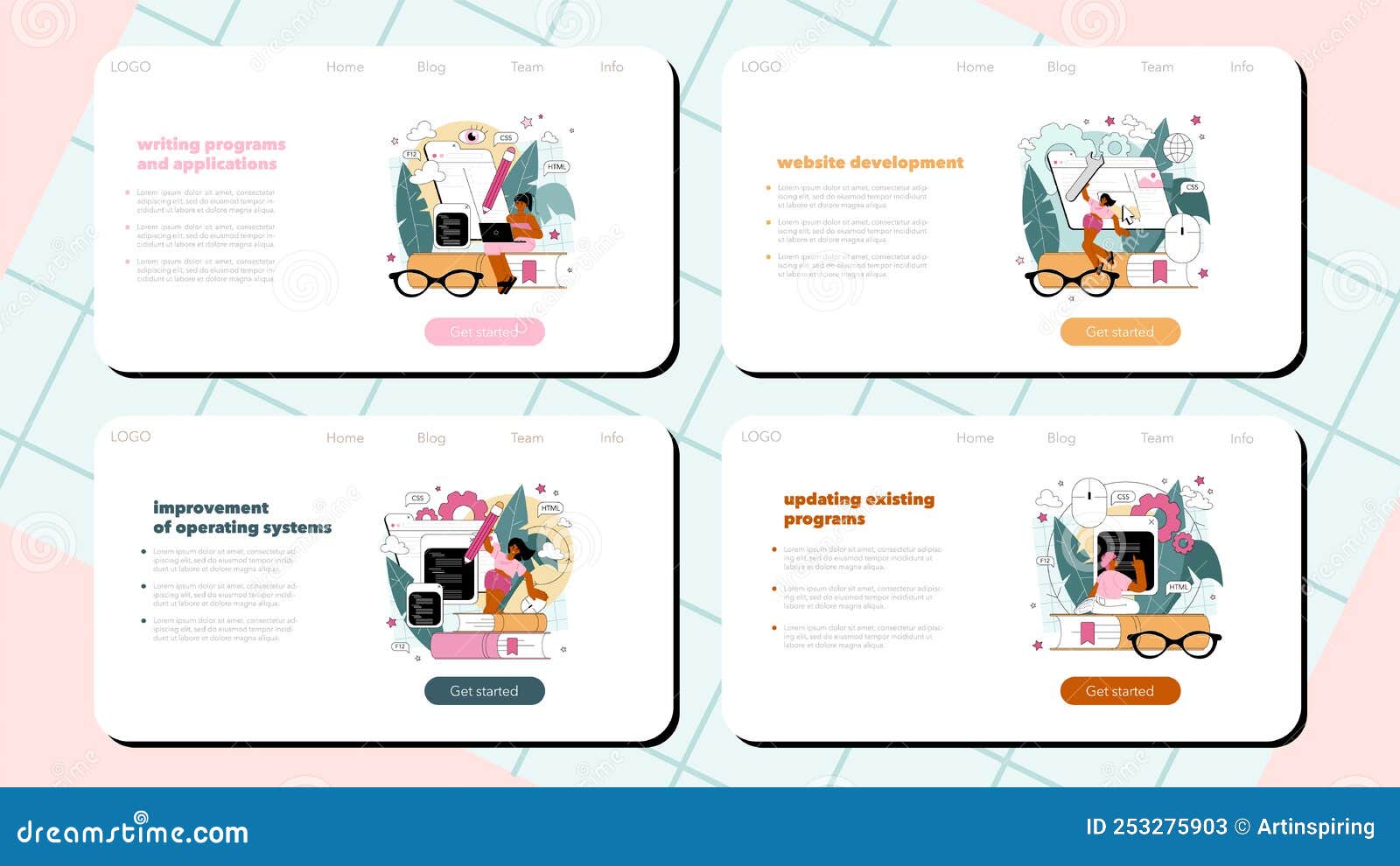 Programming Web Banner Or Landing Page Set Idea Of Coding Testing Stock Vector Illustration 4359