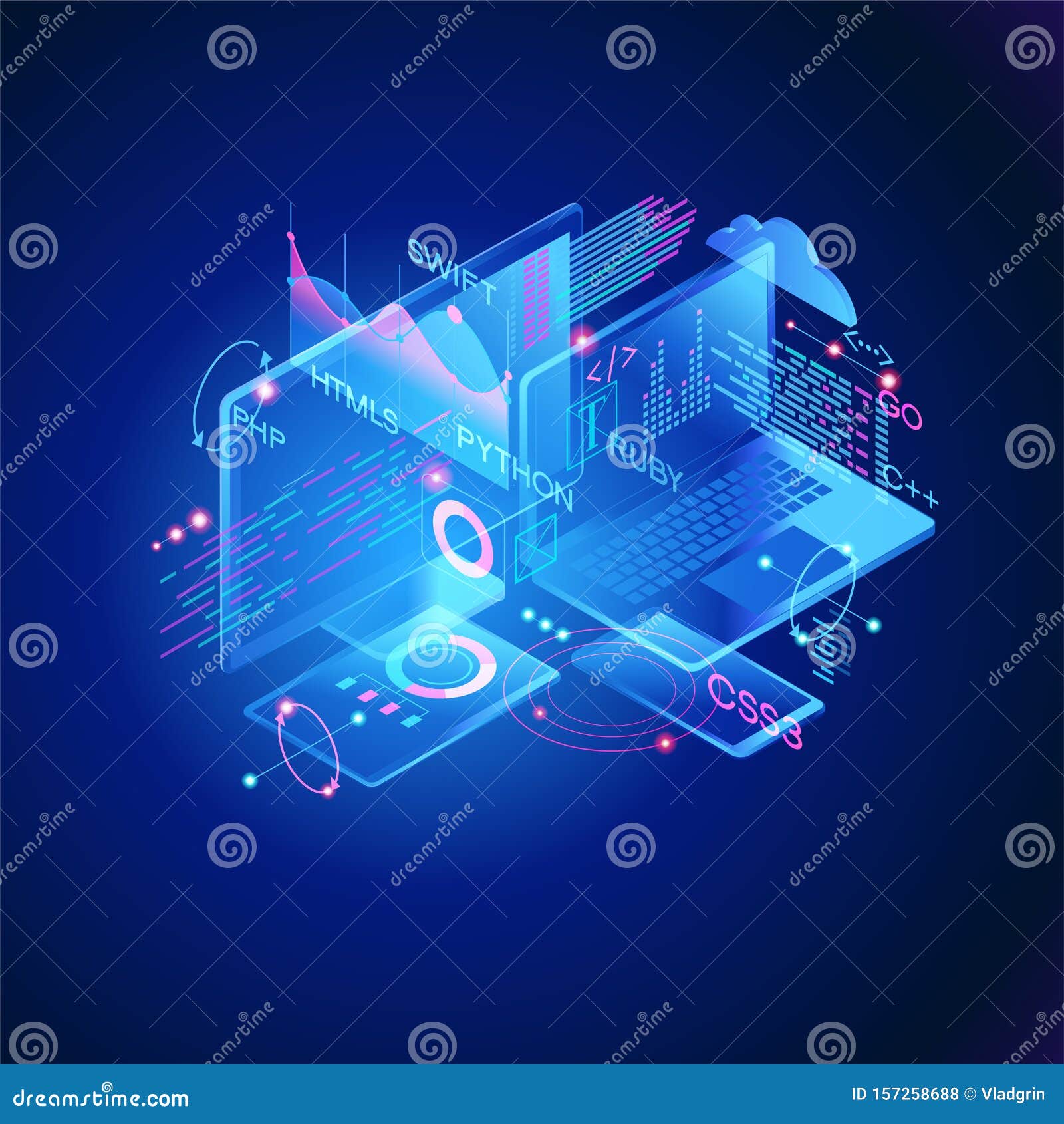 Programming web banner stock vector. Illustration of monitor - 157258688