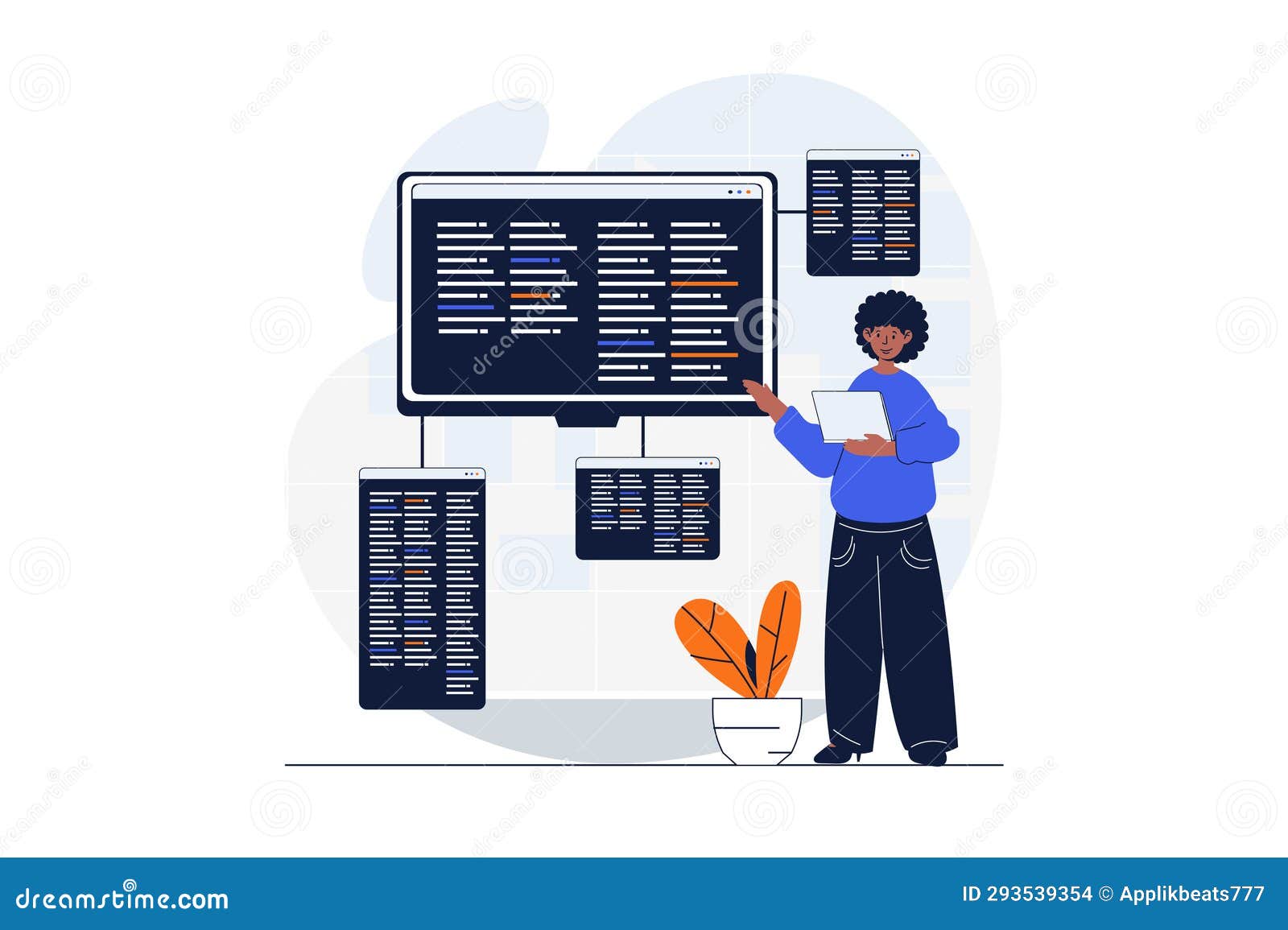 Programming Web Concept with Character Scene. Man Developer Coding and Making Program at ...