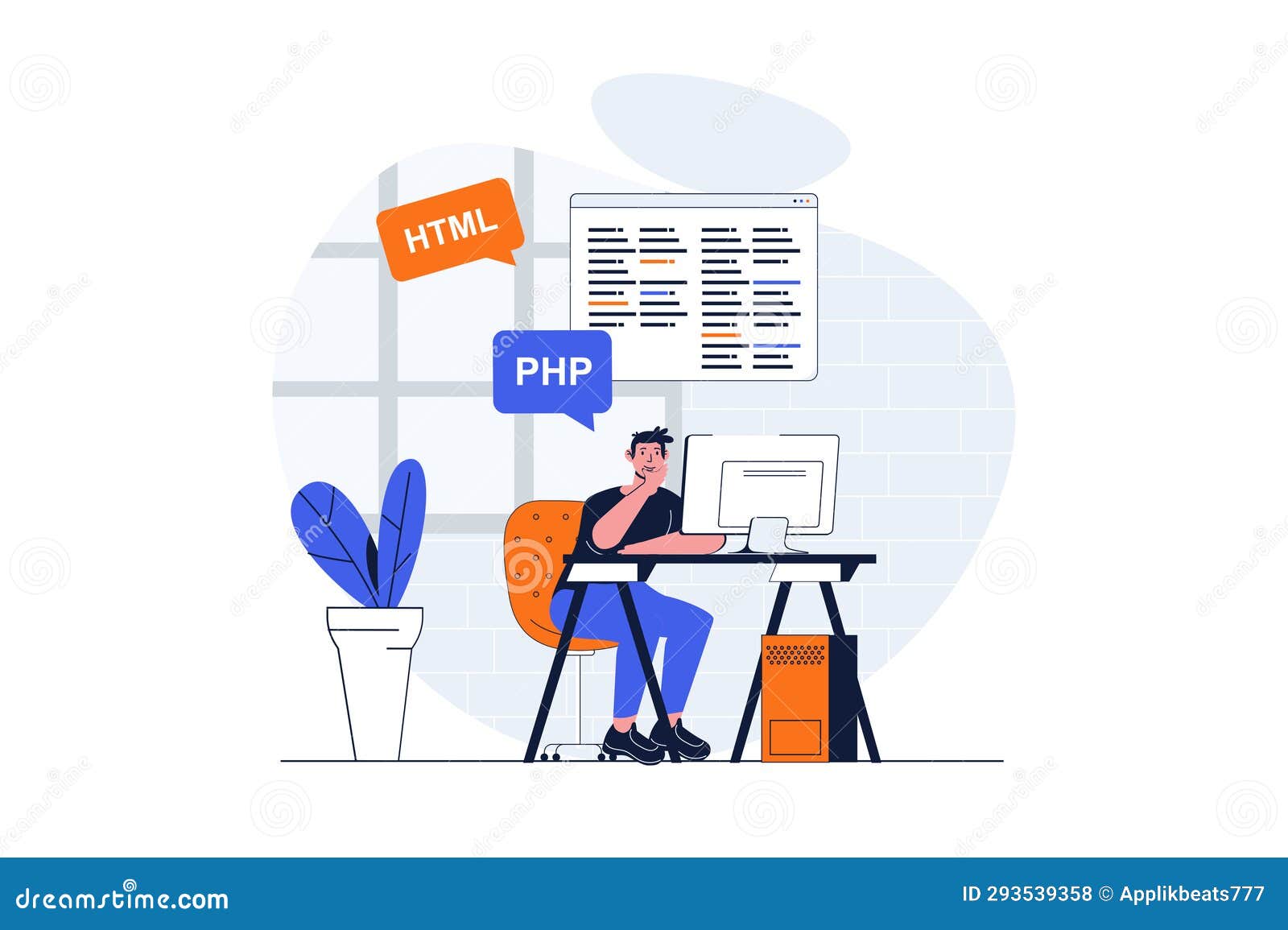 Programming Web Concept With Character Scene Man Working With Php And