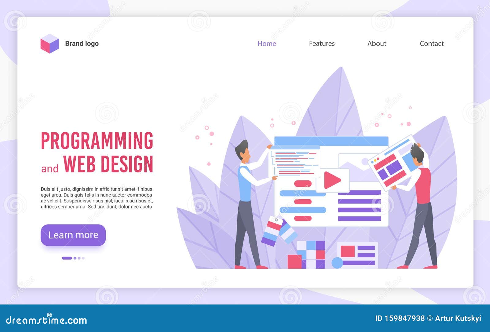 Programming and Web Design Flat Landing Page Vector Template Stock ...