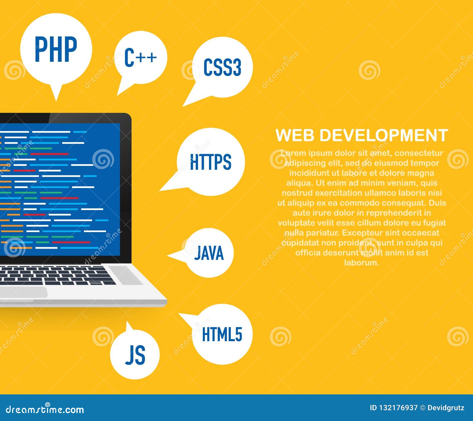 Programming Web Development Concept Code On The Screen Laptop Vector Illustration Stock