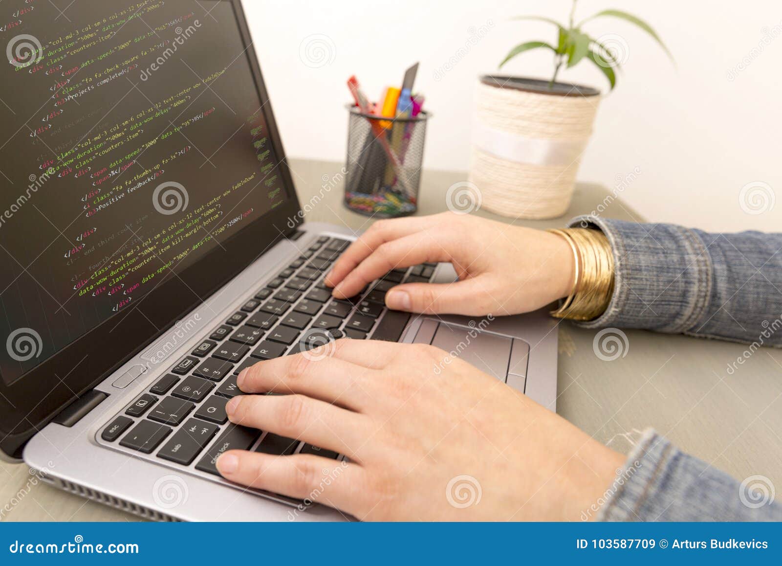 Programming Work Time Programmer Typing New Lines Of Html Code Stock Image Image Of Display