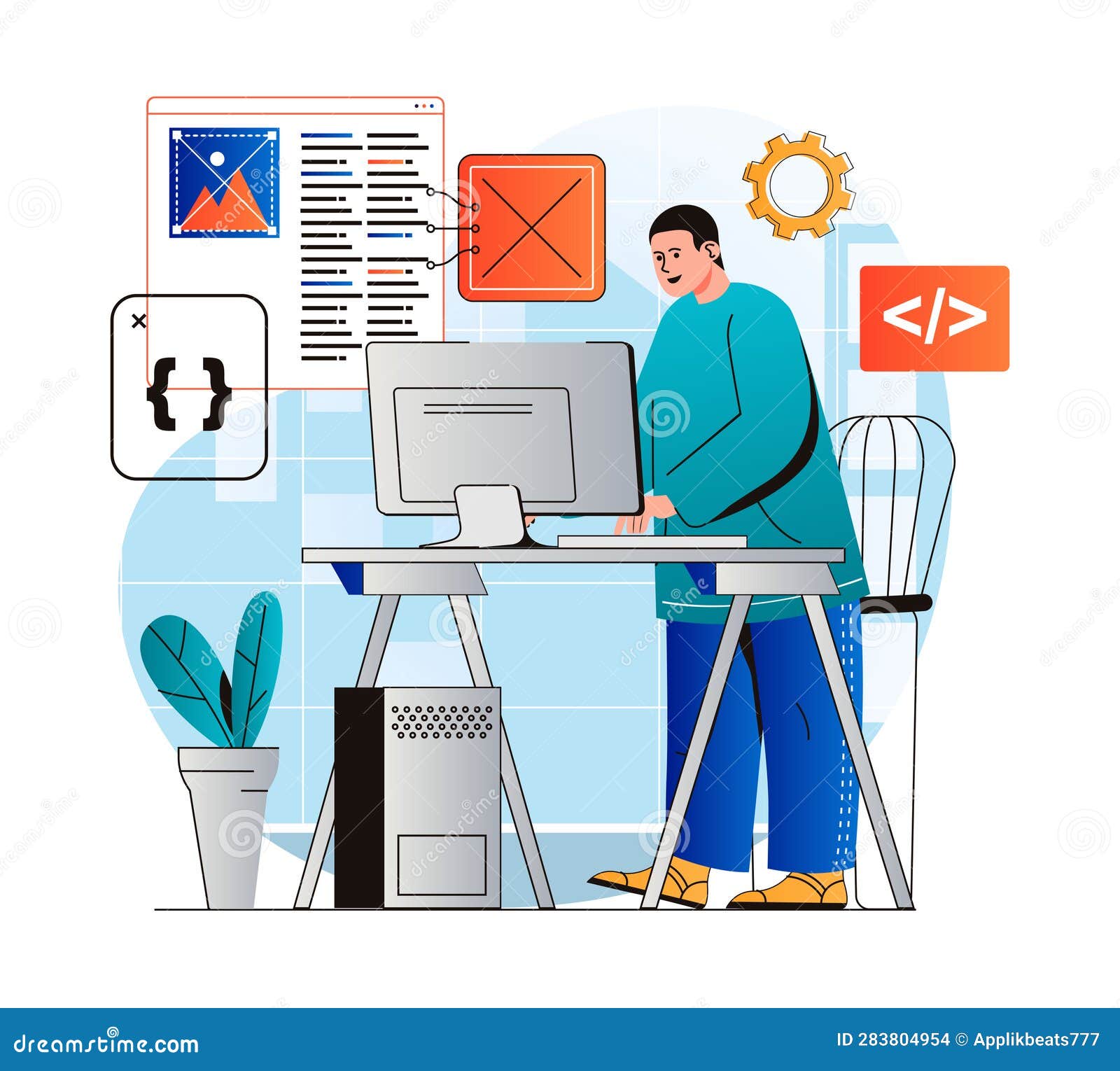 Programming Working Concept in Modern Flat Design. Developer Programs ...