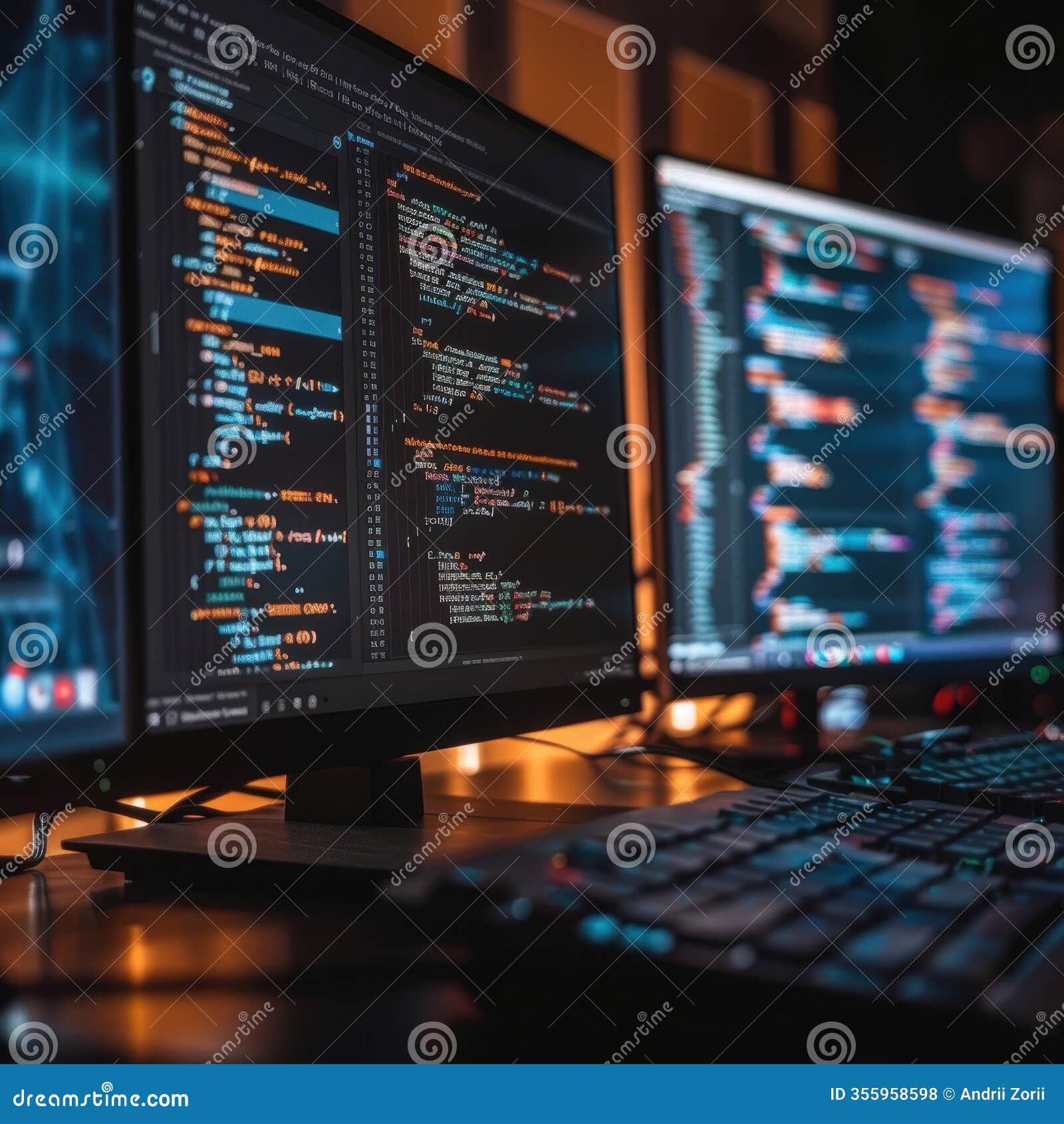 Programming Workspace with Dual Monitors for Efficient SQL Code Development Stock Photo - Image ...