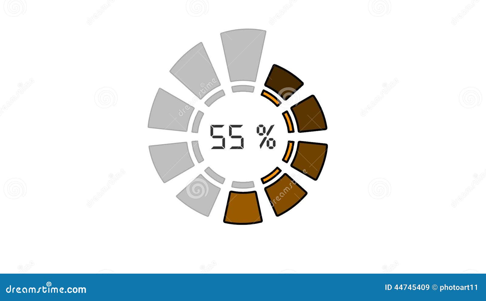 Progress Bar - Digital Style, Radial Design, 2 Wheels, Orange on White ...