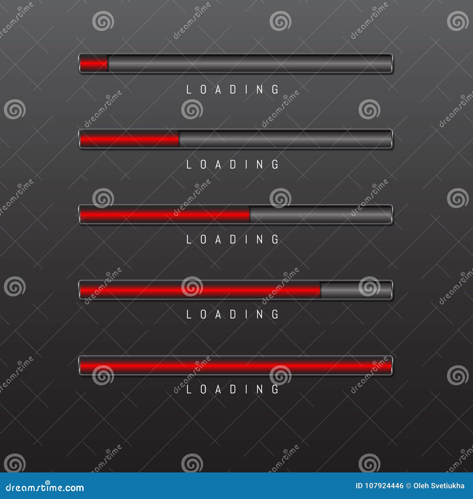 Progress Bar and Loading Red Color on Black Background Vector Stock ...