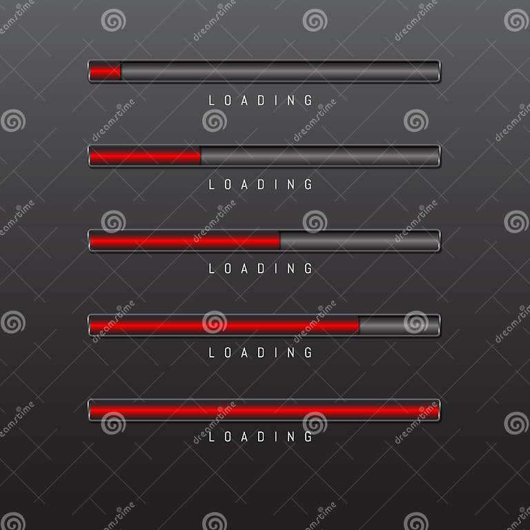 Progress Bar and Loading Red Color on Black Background Vector Stock ...