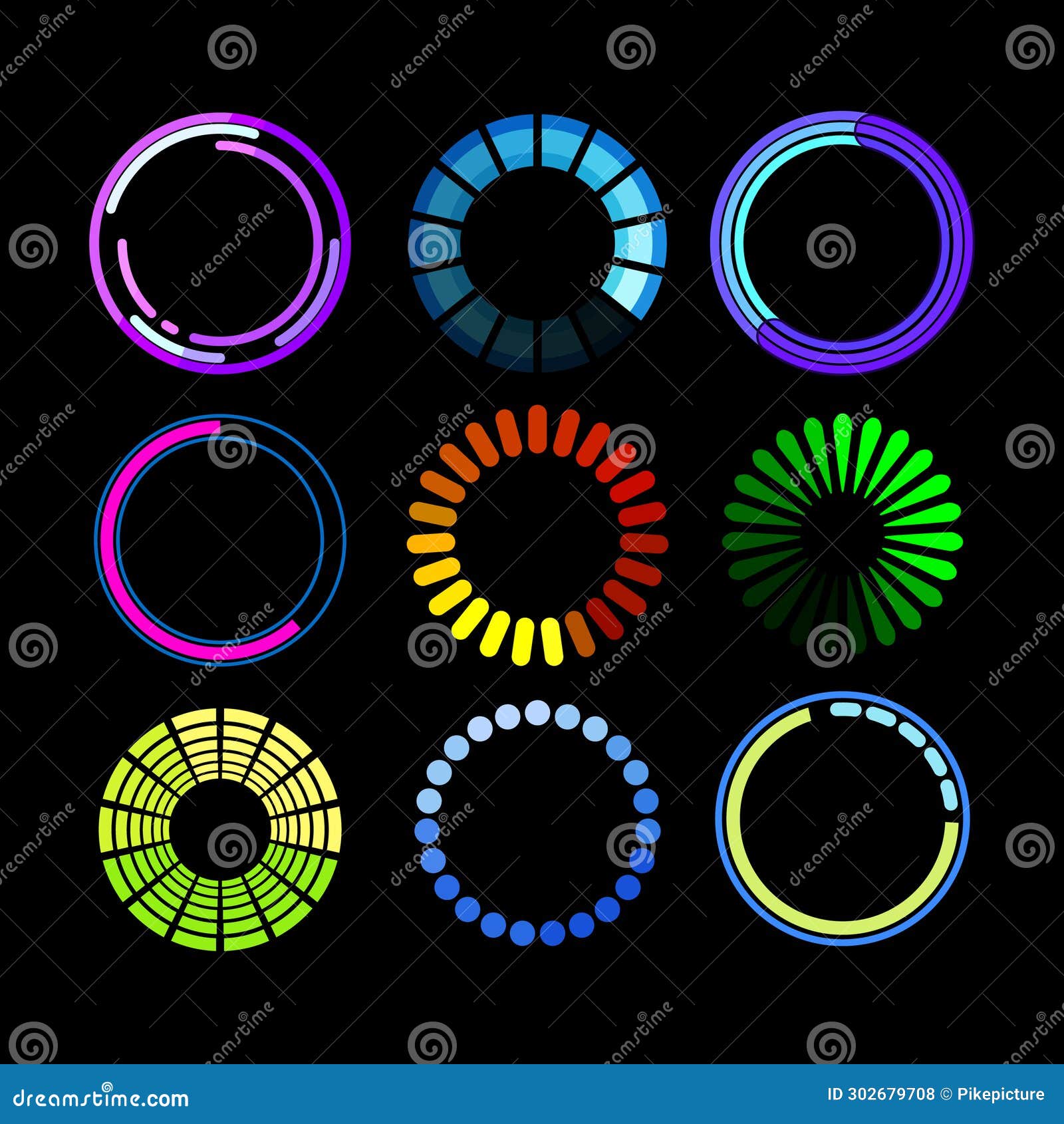 Progress Bar Round Set Cartoon Vector Illustration Stock Illustration ...