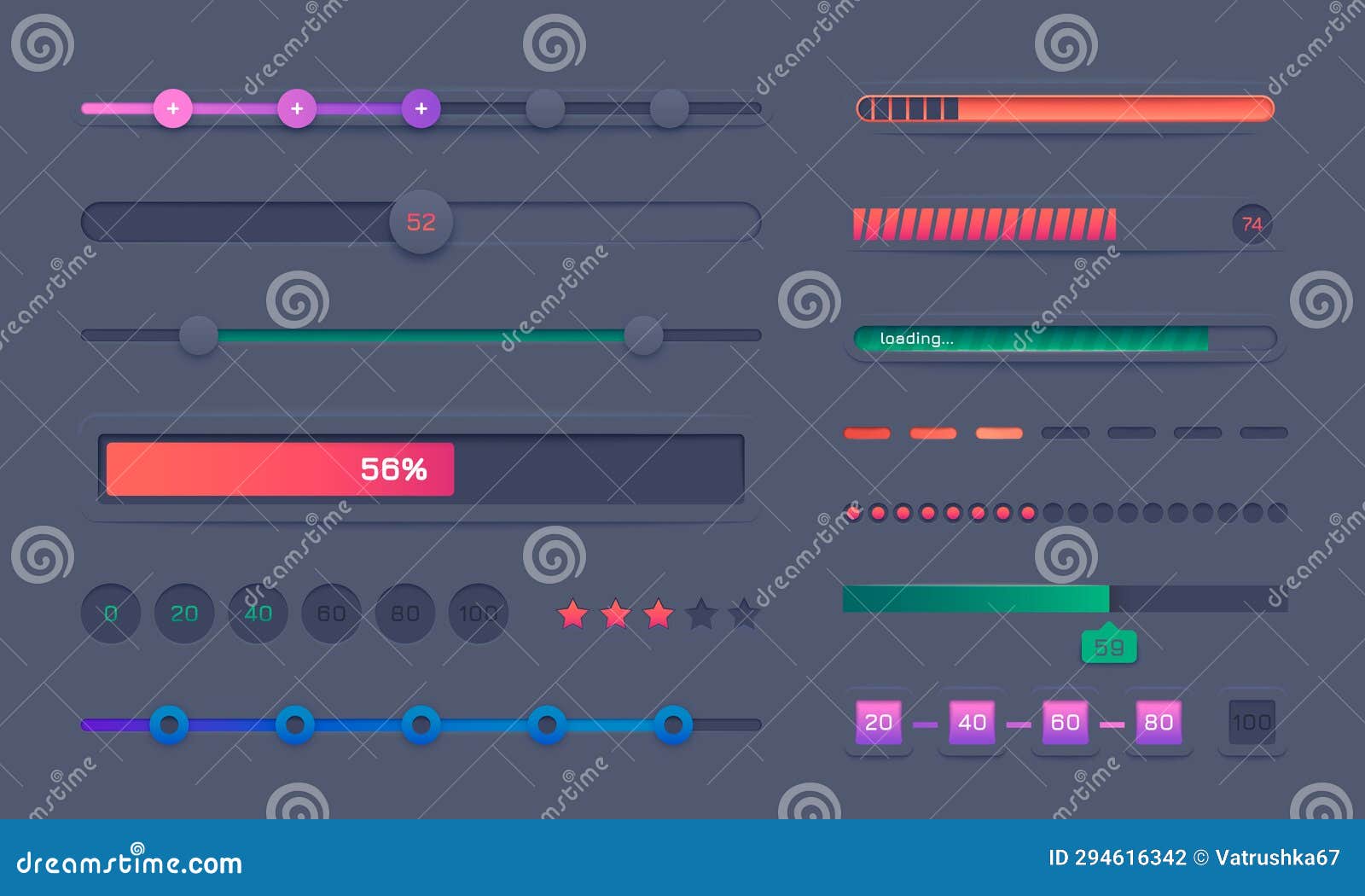Progress Bar Set. Round and Square Loading Indicators, Step Number Indicator Frames, Loading ...