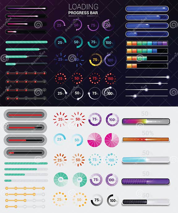 Progress Bar Vector Progressive Web Interface To Upload or Download Progression Indicator of ...