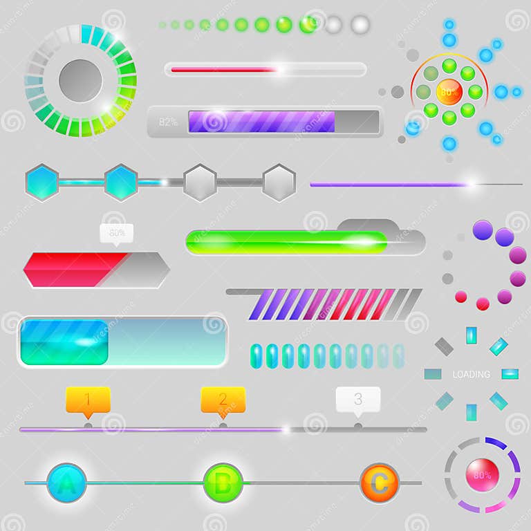 Progress Bar Vector Progressive Web Interface for Upload Load or Download Progression Indicator ...