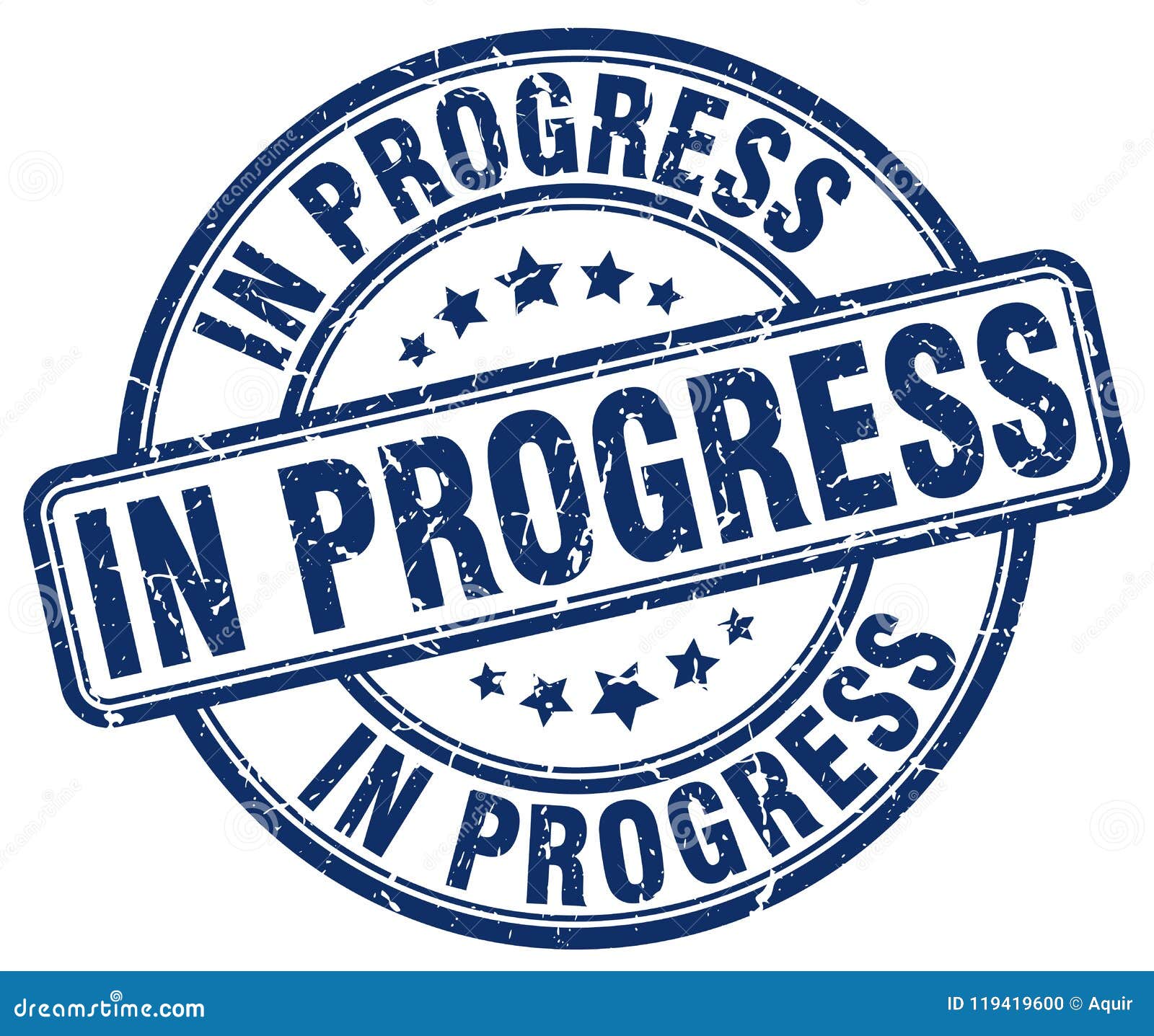 In progress blue stamp stock vector. Illustration of badge - 119419600