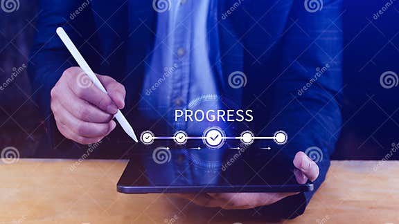 Progress Concept, Touching To Tick Correct Mark in Checklist with ...