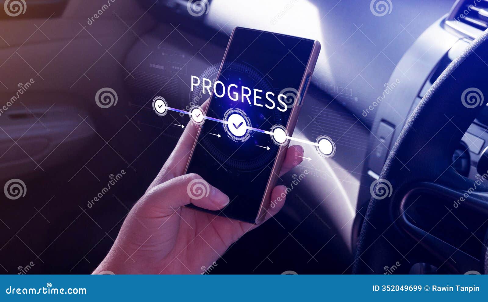 Progress Concept, Touching To Tick Correct Mark in Checklist with Progressive Loading Status ...
