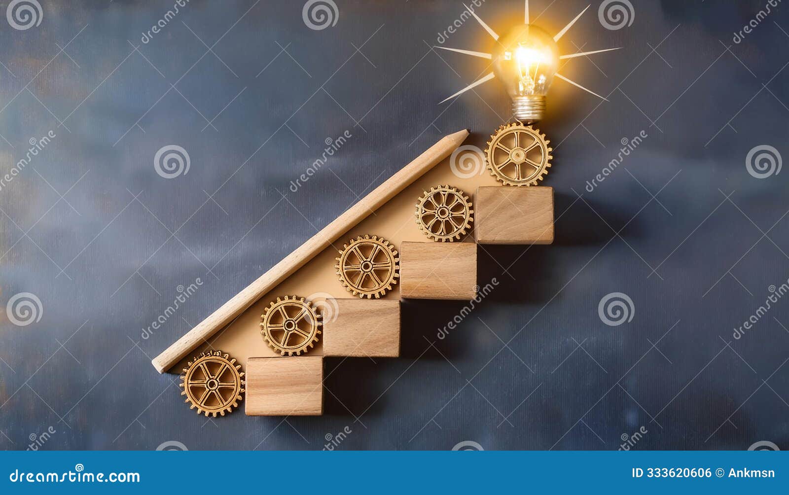 Progress and Development, Featuring Symbols Like a Staircase, Gears ...