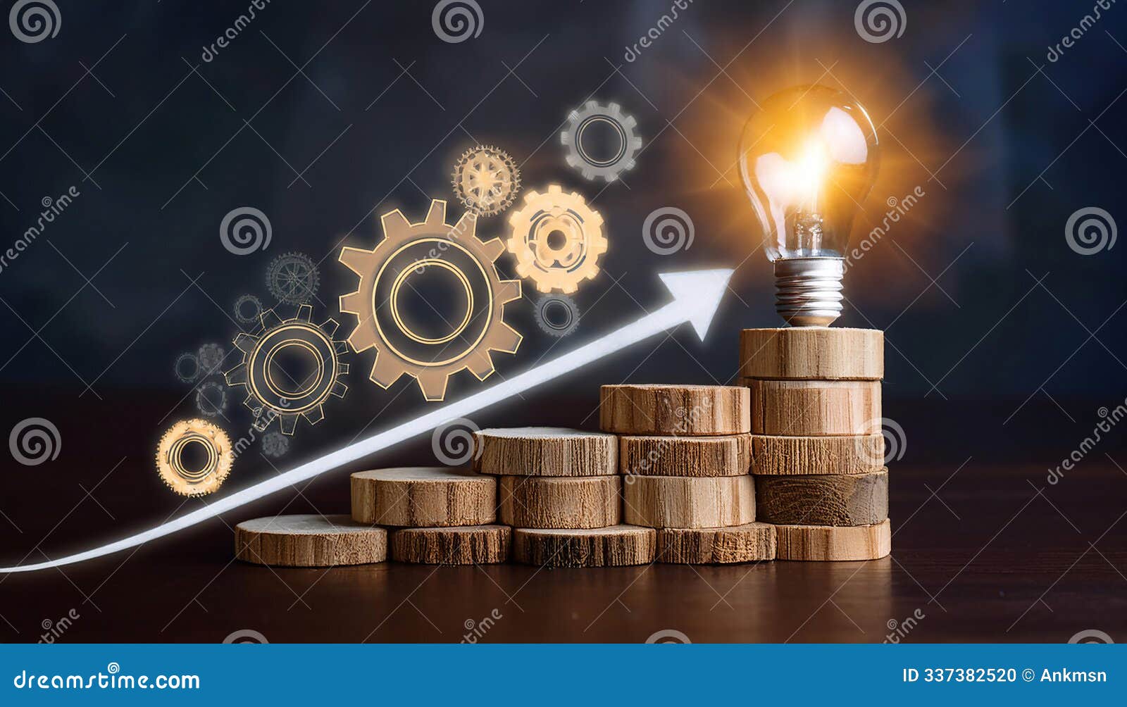 Progress and Development, Featuring Symbols Like a Staircase, Gears ...