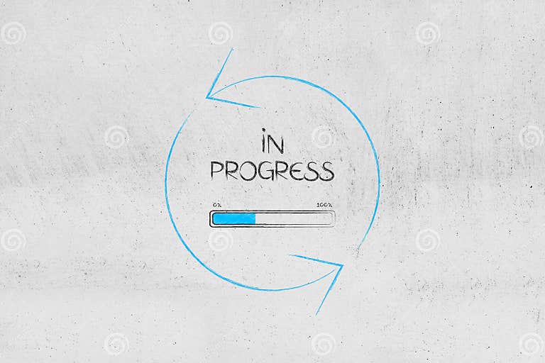 In Progress Icon with Arrows Moving in Circle and Progress Bar Loading ...