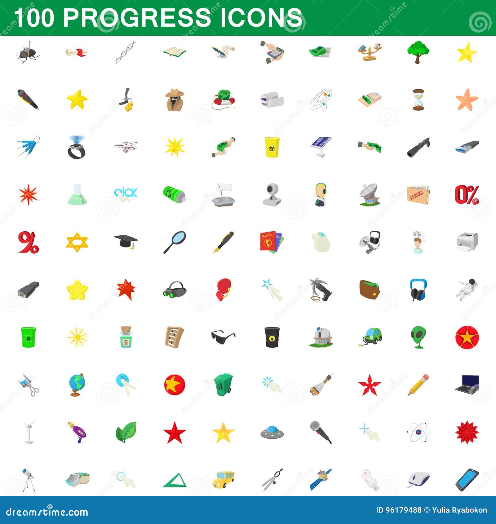 100 Progress Icons Set, Cartoon Style Stock Vector - Illustration of ...