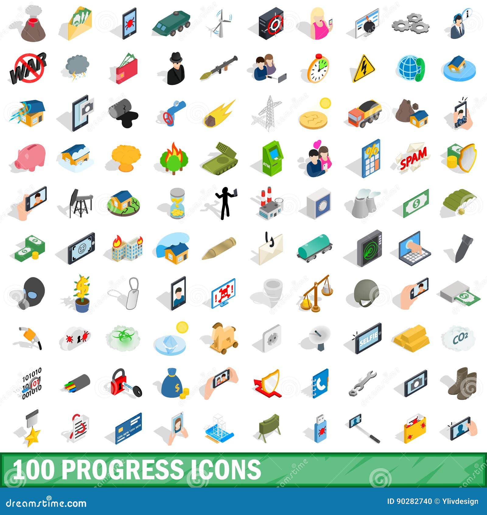 100 Progress Icons Set, Isometric 3d Style Stock Vector - Illustration ...