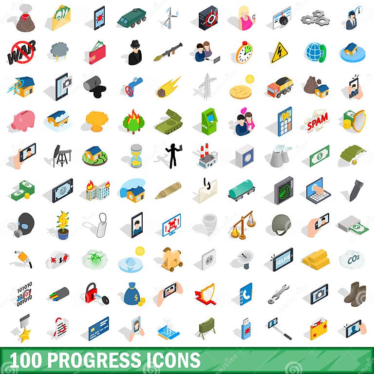 100 Progress Icons Set, Isometric 3d Style Stock Vector - Illustration ...