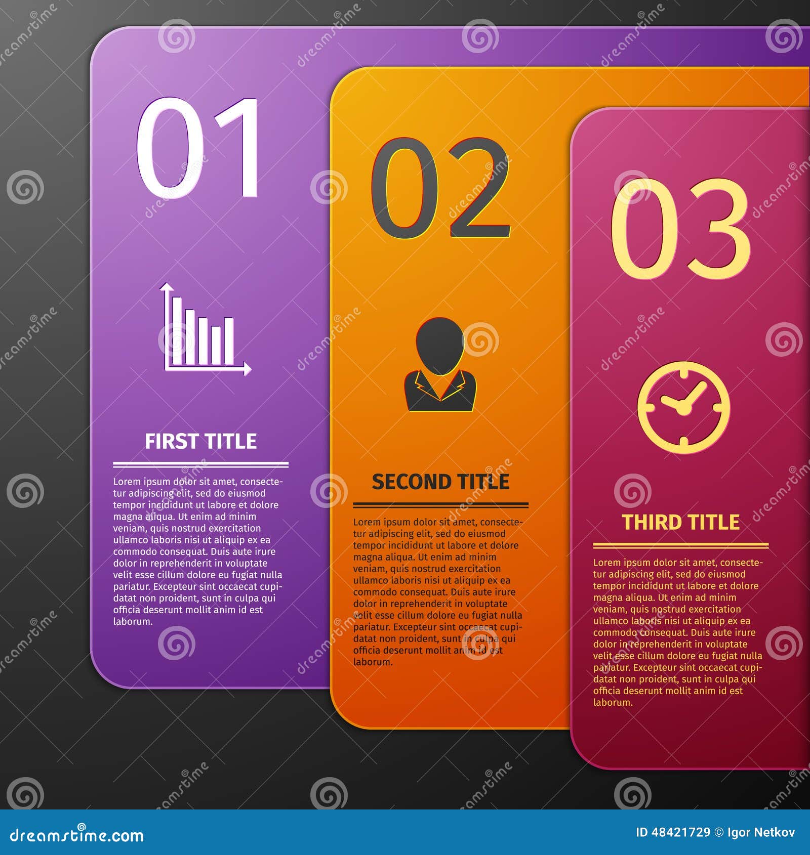 Progress Icons for Three Steps Stock Vector - Illustration of button ...