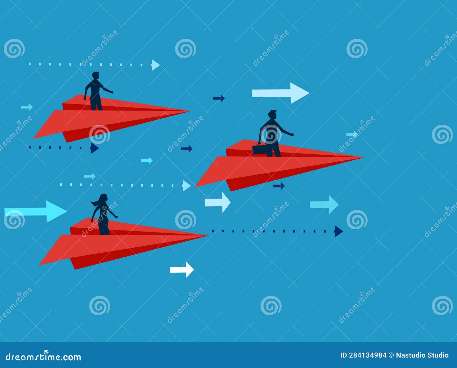 Progress Leader. Businessman Flies Paper Plane in the Direction of the ...