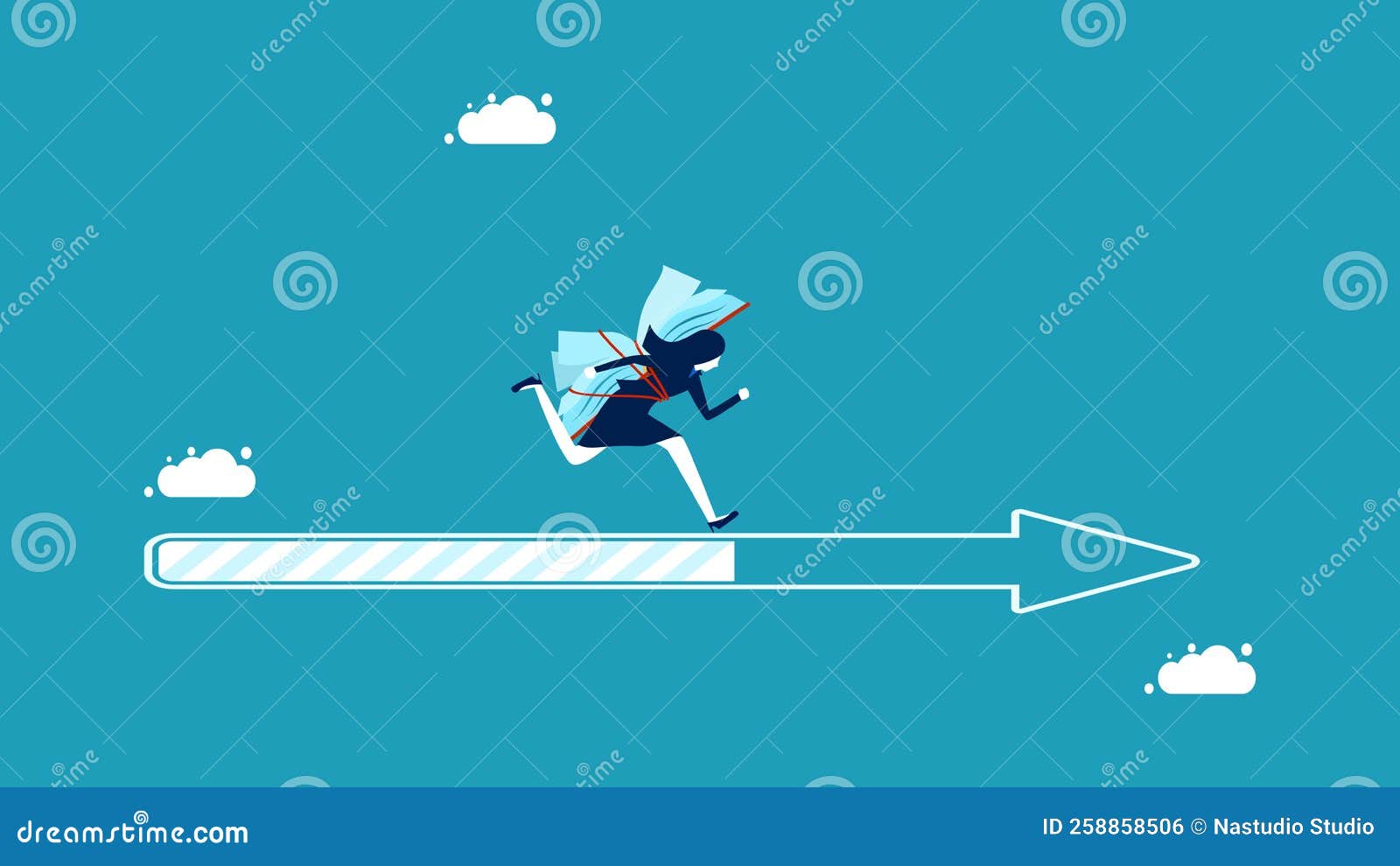 Progress in Learning. a Businesswoman with a Book Running on an Arrow ...