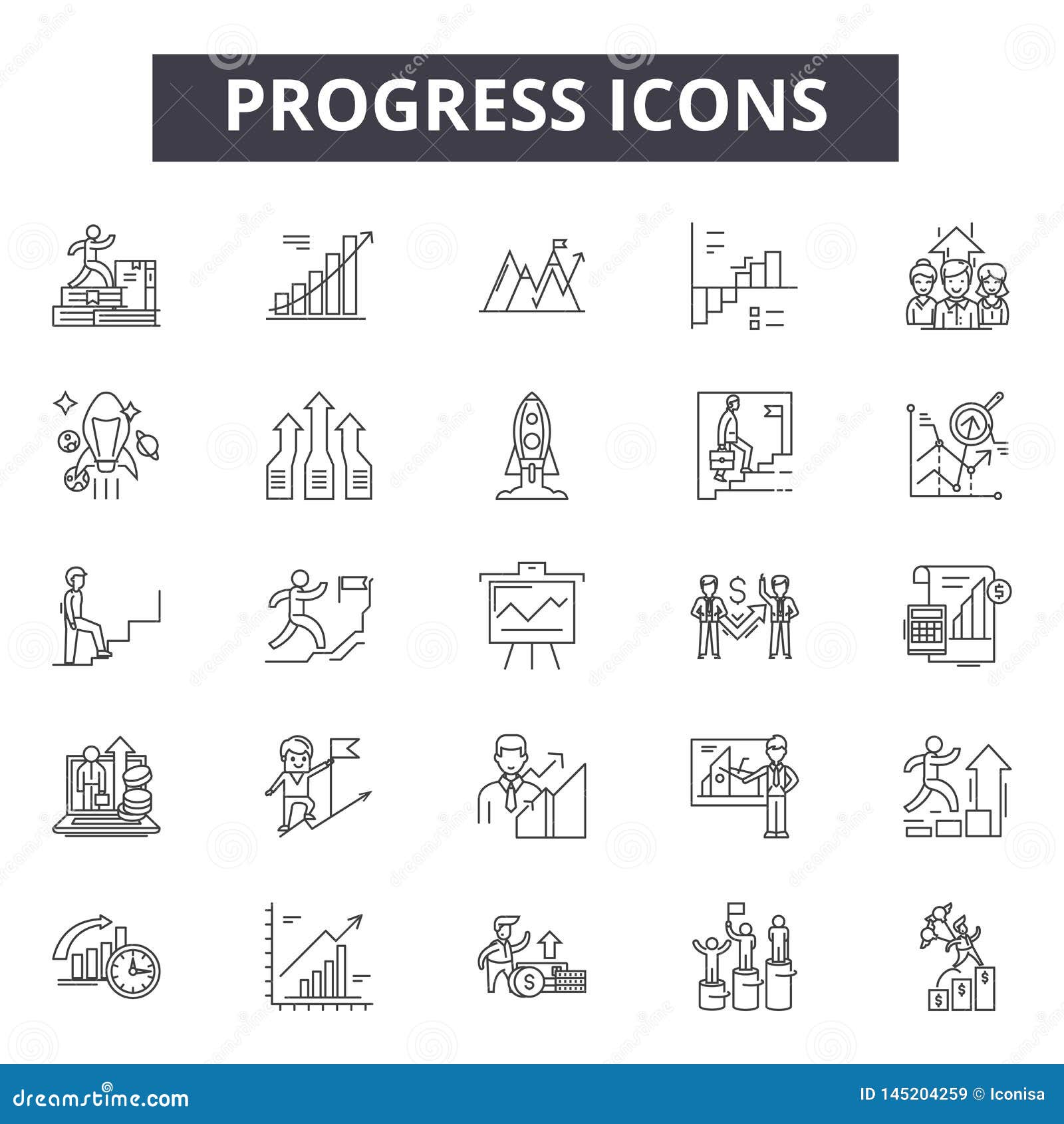 Progress Line Icons, Signs, Vector Set, Outline Illustration Concept ...