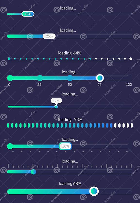 Progress Load Bar. Indicator of Status Download. Graphic Icons of Interface. Neon Buttons of ...