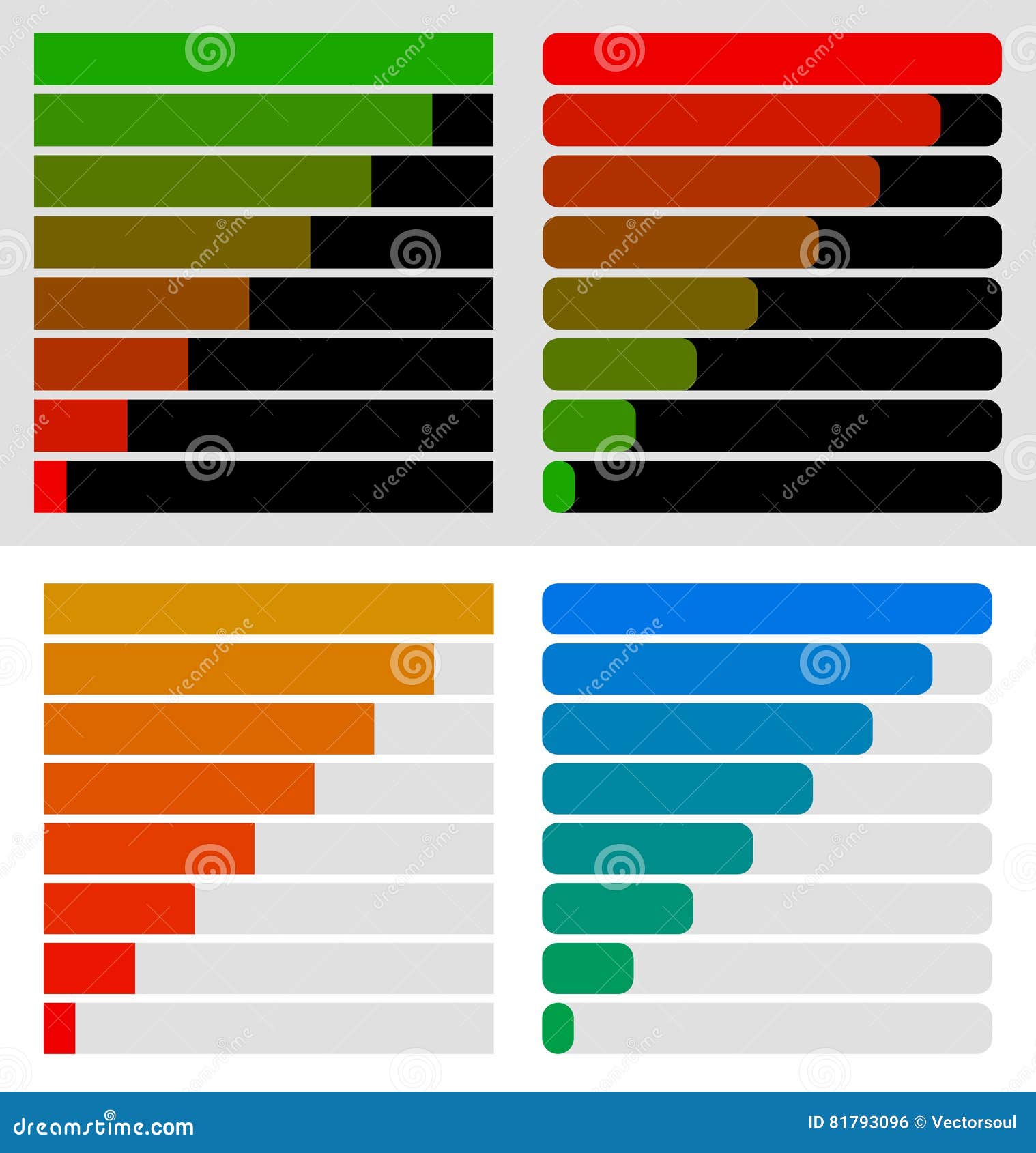 Progress, Load Bar Templates Set at 8 Stages, Steps. Completion, Stock ...