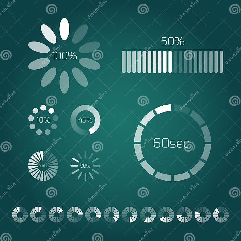 Progress Loading Bar. Set of Indicators Stock Vector - Illustration of ...