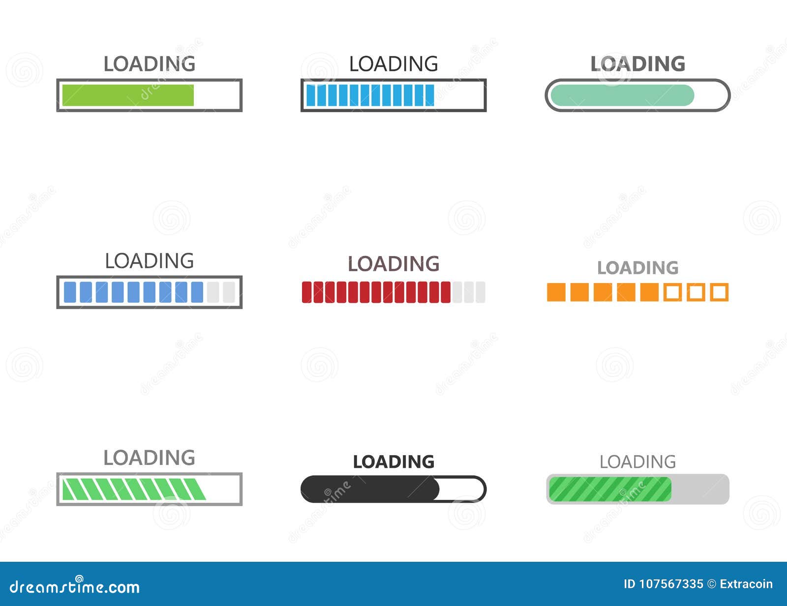 Progress loading bar set stock vector. Illustration of computer - 107567335